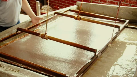 Man Opening Wooden Frame of Paper Making... | Stock Video | Pond5