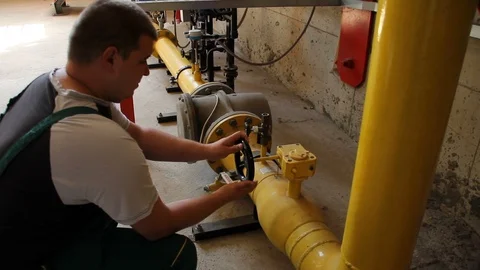 The Man Opens The Gas Supply Valve To Th... | Stock Video | Pond5