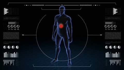 Man with pit of stomach pathology. 3d bo... | Stock Video | Pond5
