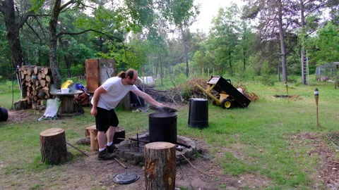 Man remove lid from large pot releasing ... | Stock Video | Pond5
