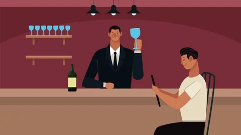 man in restaurant with waiter animation | Stock Video | Pond5