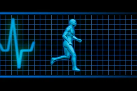 Man running right with EKG in background... | Stock Video | Pond5