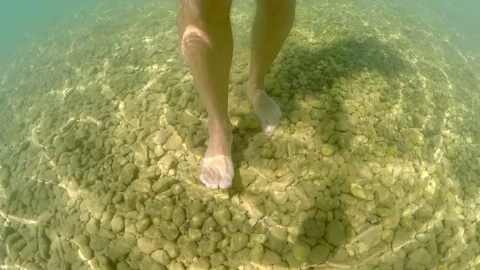 Man in shorts walk in shallow sea water,... | Stock Video | Pond5