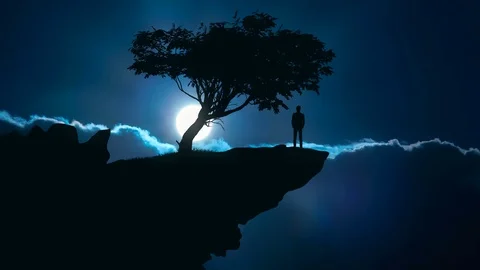 The man stand on top of the mountain on ... | Stock Video | Pond5