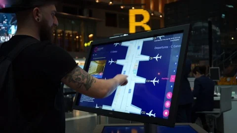 Man stay and tap to display with opened ... | Stock Video | Pond5