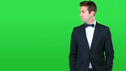 Man, suit and green screen with hand pre... | Stock Video | Pond5