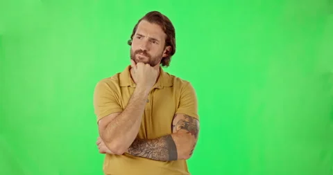 Man, thinking face and green screen stud... | Stock Video | Pond5
