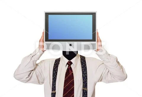Photograph: Man with tv screen for head Man with tv screen for head ...