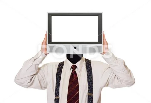 Man with tv screen for head Man with tv screen for head isolated on ...