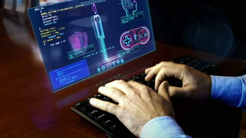 Man typing keyboard with game creating h... | Stock Video | Pond5