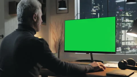 man using computer green screen home off... | Stock Video | Pond5
