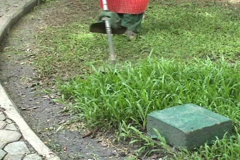 Man Using A Weed Whacker (Grass Trimmer) | Stock Video | Pond5