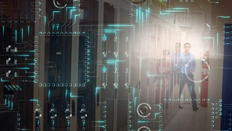 Man walking into a computer server room ... | Stock Video | Pond5