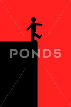 Man is walking on the edge, danger and threat of falling down from ...