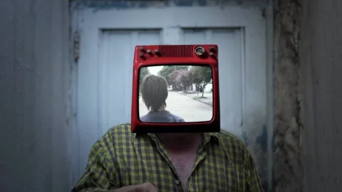 Man Walking on Retro TV Man. Surreal Con... | Stock Video | Pond5