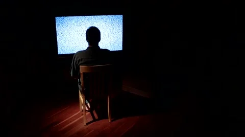 Man Watching Static on TV in Dark Room 4... | Stock Video | Pond5