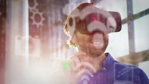 Man wearing VR headset raising finger, s... | Stock Video | Pond5