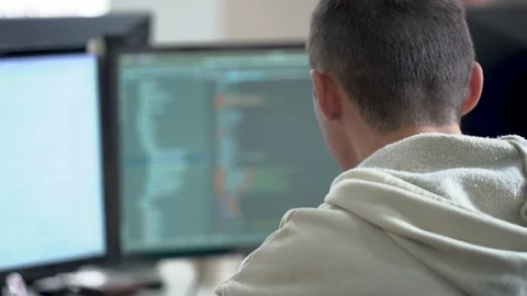 Man working on computer, back view. A pr... | Stock Video | Pond5