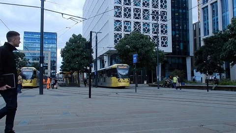 Manchester city centre Metrolink trams i... | Stock Video | Pond5