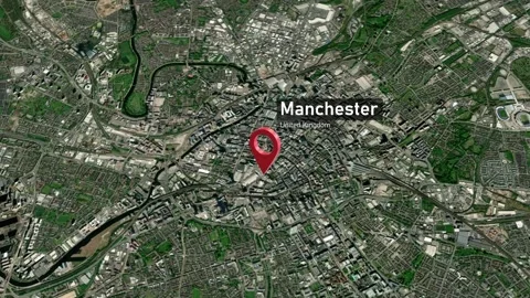 Manchester City Map Zoom (UK) from Space... | Stock Video | Pond5