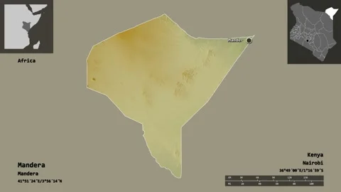 Mandera location. Kenya. Relief map | Stock Video | Pond5