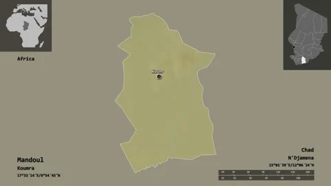 Mandoul location. Chad. Relief map | Stock Video | Pond5