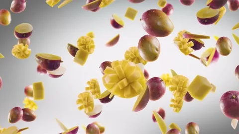 Mango with Slices Falling on Dark Grey B... | Stock Video | Pond5