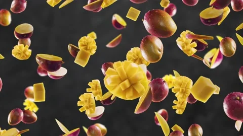 Mango with Slices Falling on Dark Kitche... | Stock Video | Pond5