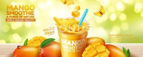 Mango smoothie banner ads Stock Illustration ~ #116700036