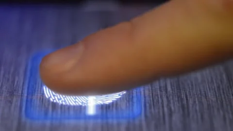man's fingerprint scan on the iphone dis... | Stock Video | Pond5