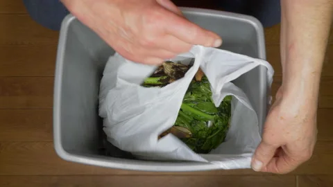 Man’s hands removing a food waste bag ... | Stock Video | Pond5