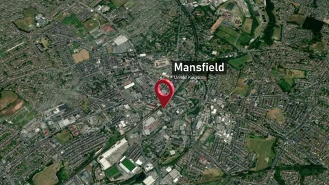 Mansfield City Map Zoom (UK) from Space ... | Stock Video | Pond5