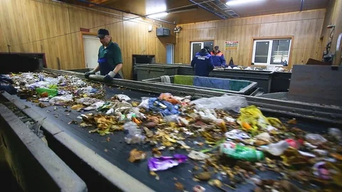manual waste sorting conveyor. Workers t... | Stock Video | Pond5