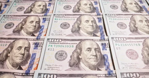Many 100 american dollar bills. Cash mon... | Stock Video | Pond5