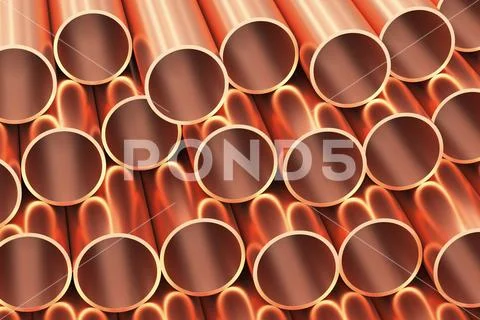 Many copper pipes industrial background: Royalty Free #75234242