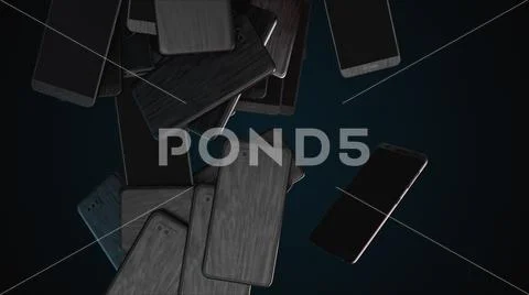 Many falling smartphones, computer generated. 3d render of modern ...