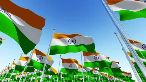 Many Flags of India on flag poles | Stock Video | Pond5