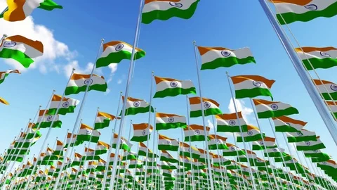 Many Indian flags on flag poles against ... | Stock Video | Pond5