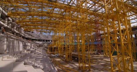Many large yellow metal beams to help bu... | Stock Video | Pond5