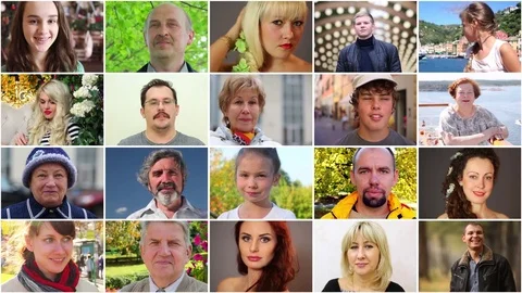 Many portraits of people of different ag... | Stock Video | Pond5