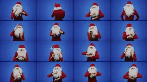 Many Santa Clauses dance in grid of wind... | Stock Video | Pond5