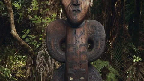 Maori Carving on the Kauri Cascades trai... | Stock Video | Pond5