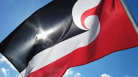 Maori Flag waving in the wind in slow mo... | Stock Video | Pond5