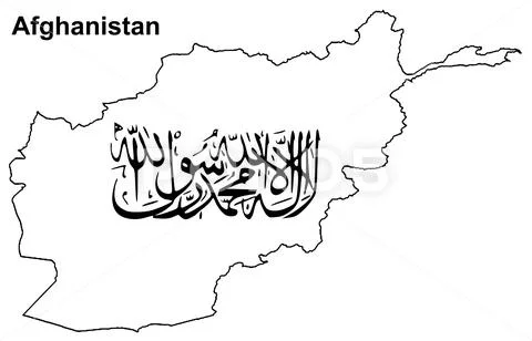 Map of Afghanistan with Taliban Flag ~ Clip Art #158916527