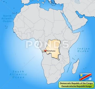 Map of democratic republic of the congo with main cities in pastel ...