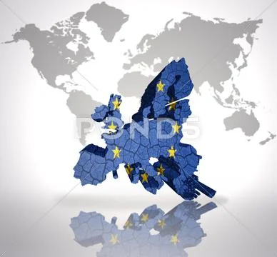 Map of European Union on a world map background Illustration #46935704