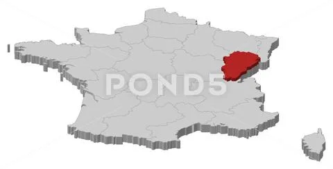 Map of France, Franche-Comté highlighted Political map of France with ...