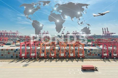 Map global partner connection of Container Cargo freight ship for ...