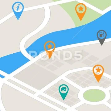 Map, gps and road of route, navigation and digital of city, street and ...