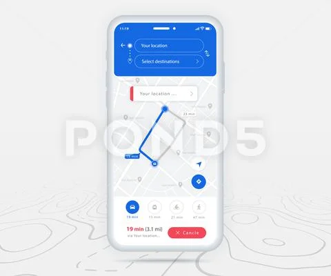 Map GPS navigation app ux ui concept, Mobile map application, Smartphone street ~ Clip Art ...